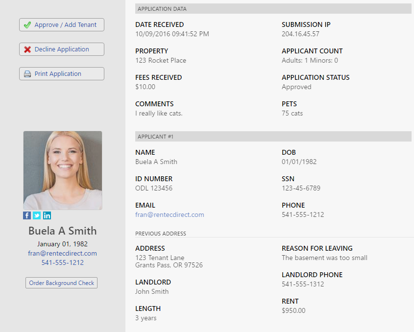 New Rental Application - Includes Applicant Photos