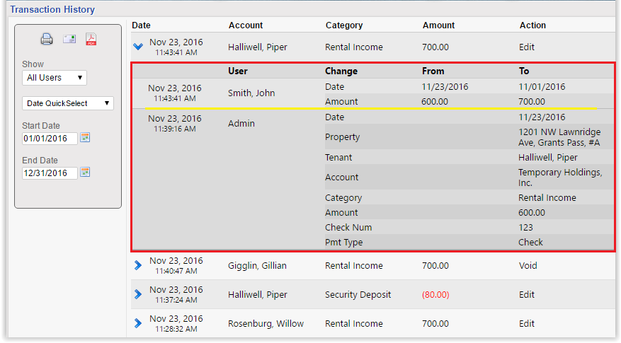 New Feature: Transaction History Audit Log for Property Management